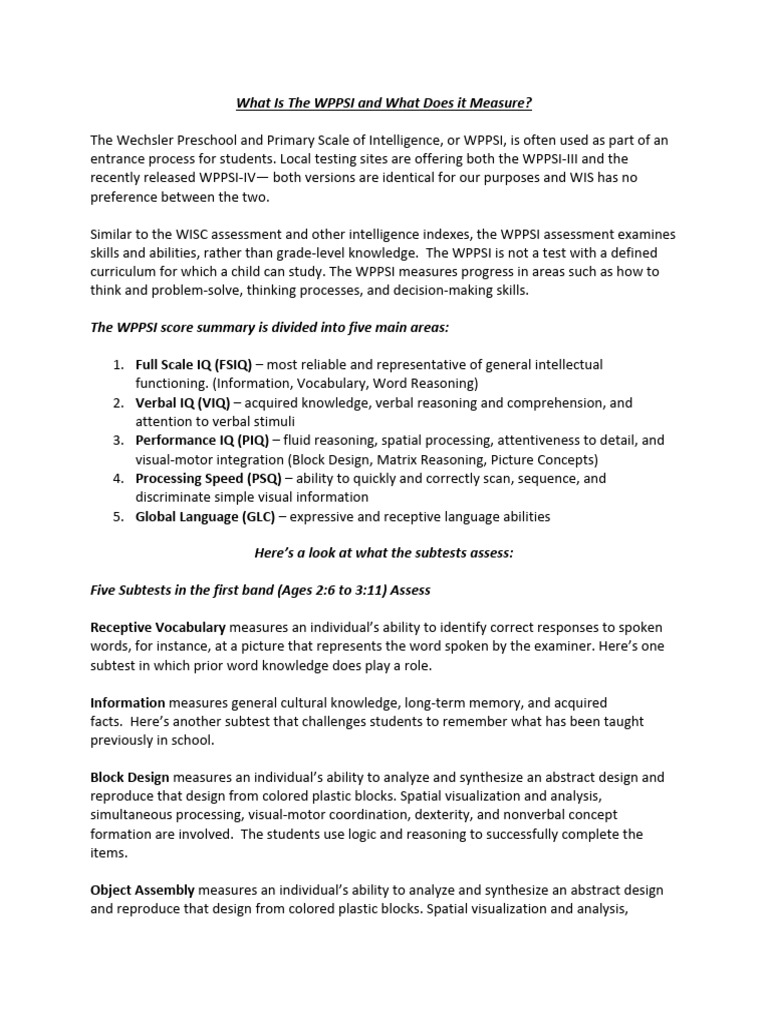 What Is The WPPSI and What Does It Measure | PDF | Wechsler Adult ...