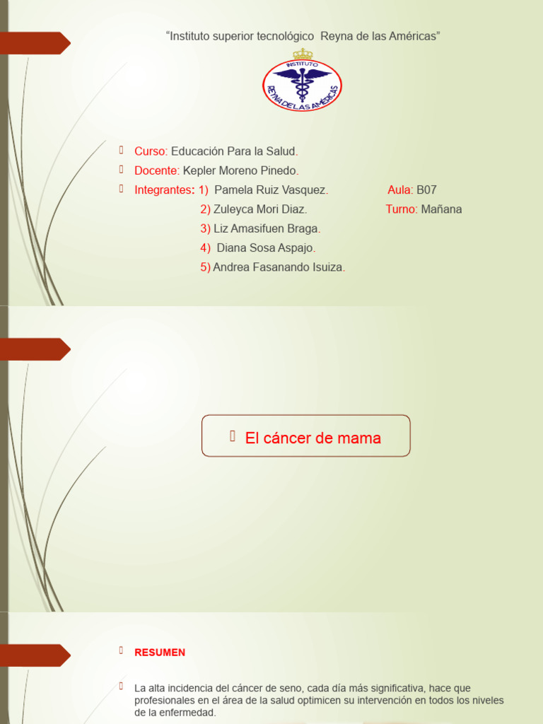Cancer de Mama Diapositiva | PDF | Cáncer | Cáncer de mama