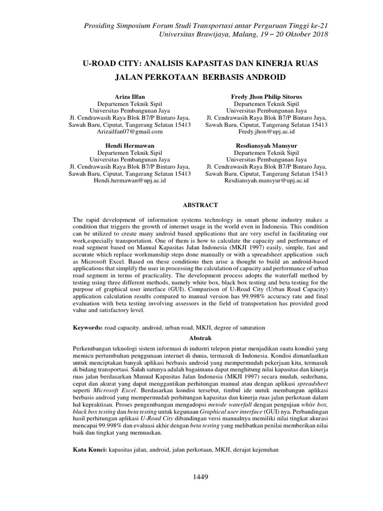 U-Road City: Analisis Kapasitas Dan Kinerja Ruas Jalan Perkotaan Berbasis Android | Download ...