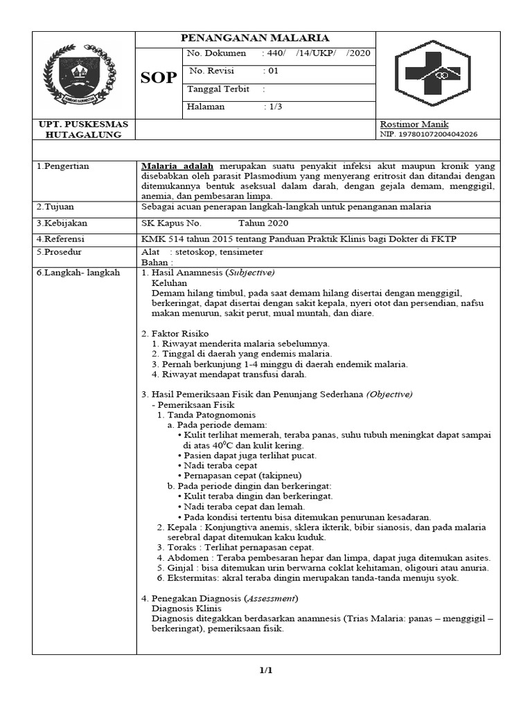 Sop Penanganan Malaria | PDF