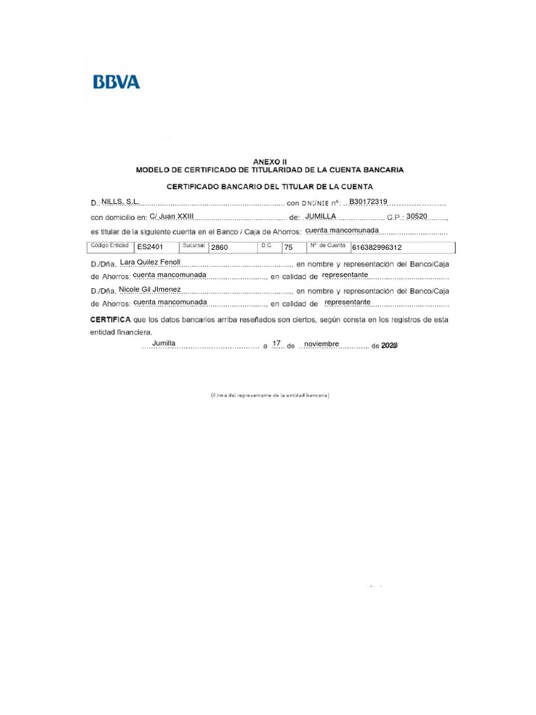 Anexo II Modelo de Certificado de Titularidad de La Cuenta Bancaria - Page-0001 | PDF