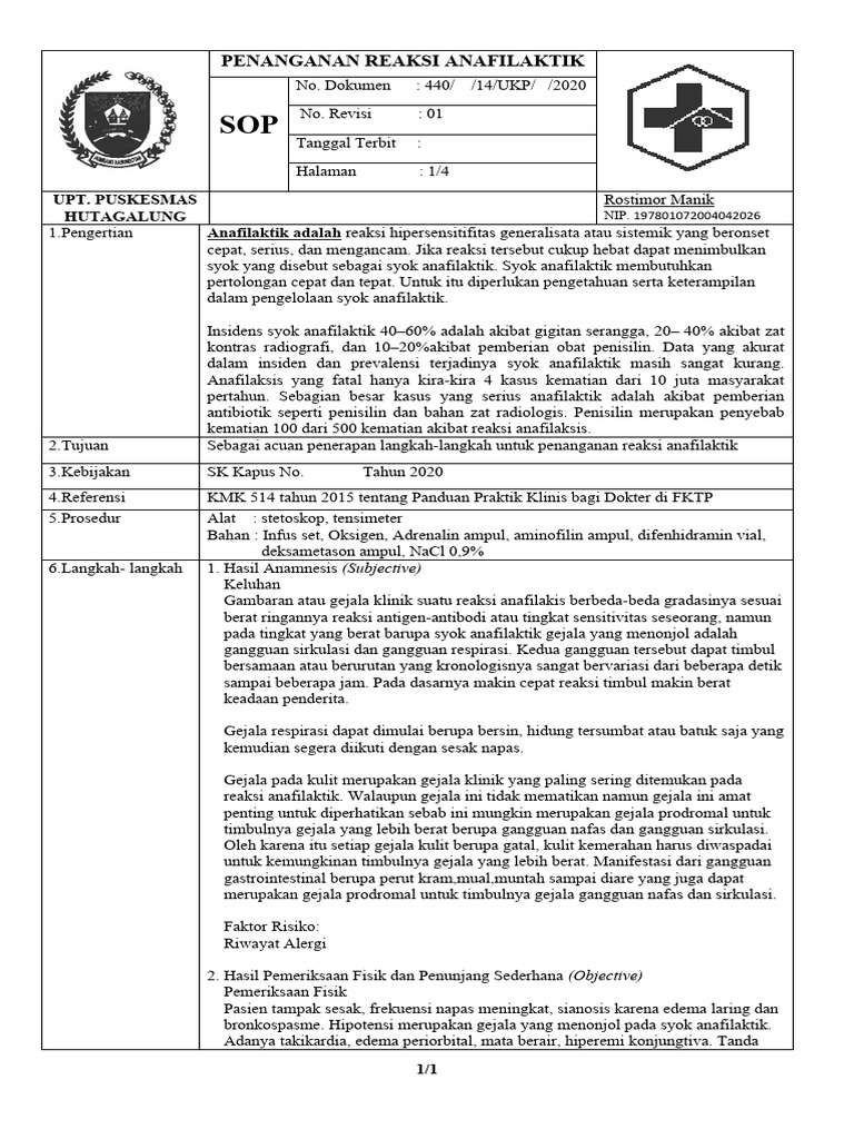 Sop Penanganan Reaksi Anafilaktik | PDF | Pengembangan Diri