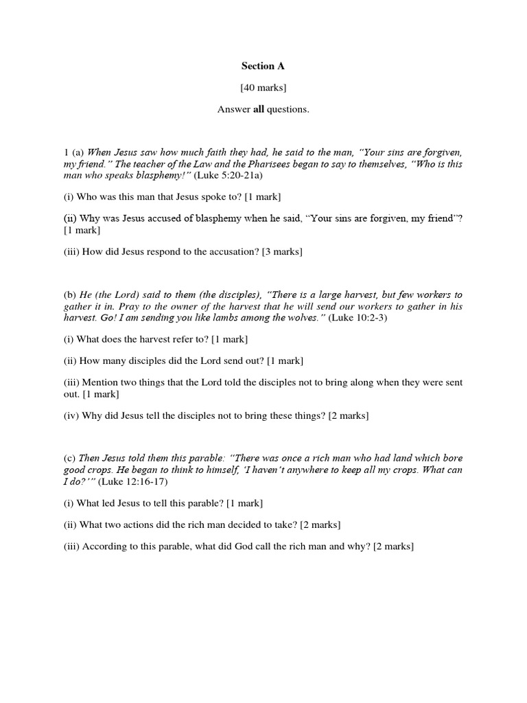 Bible Study Exam Questions | PDF | Jesus | Paul The Apostle