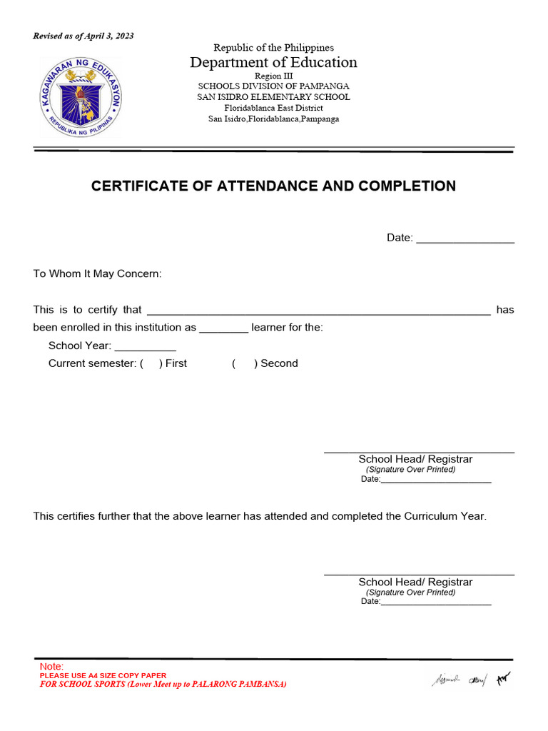 Certificate of Attendance and Completion | PDF