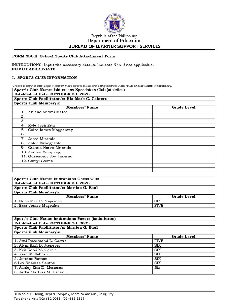 School Sports Club Attachment Form | PDF | Team Sports | Entertainment
