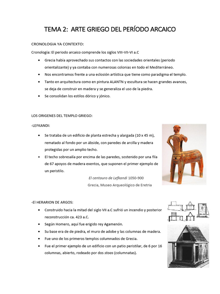 Tema 2 Arte Griego | PDF | Escultura | templo