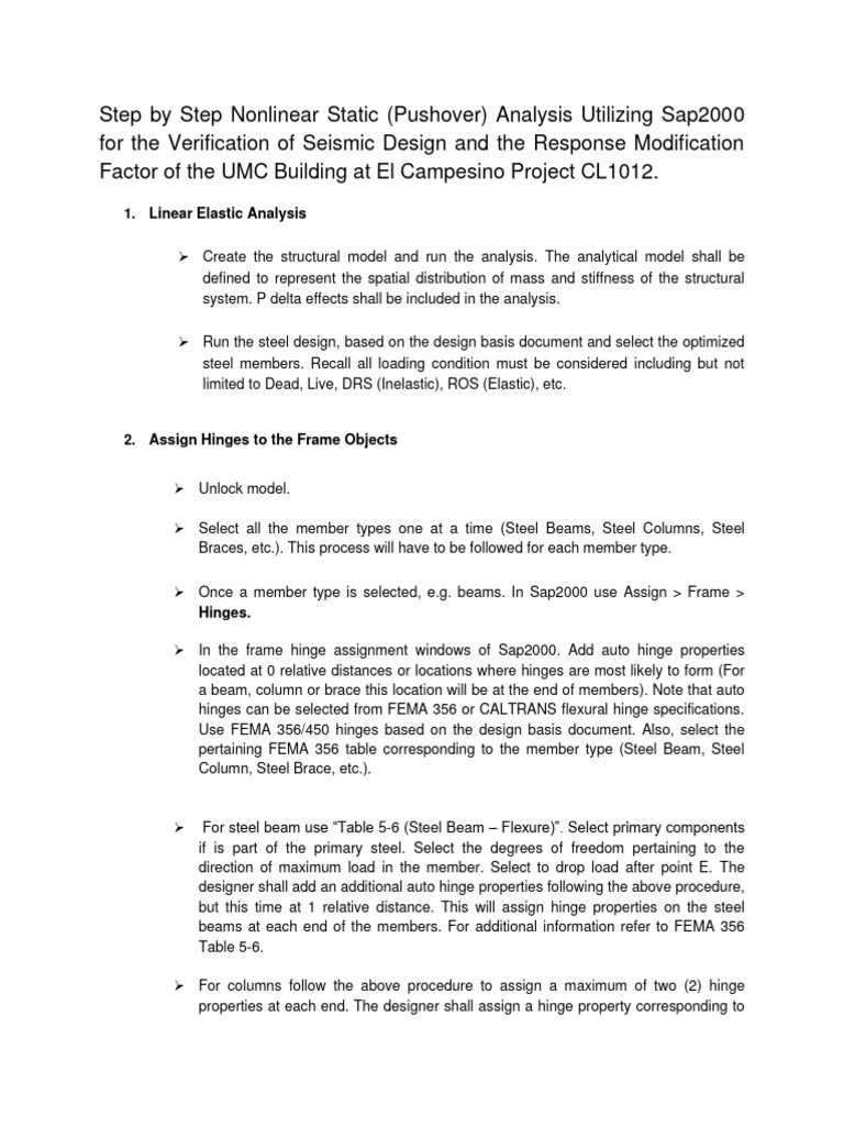 Nonlinear Static Analysis Procedure Using Sap2000 | PDF | Elasticity ...
