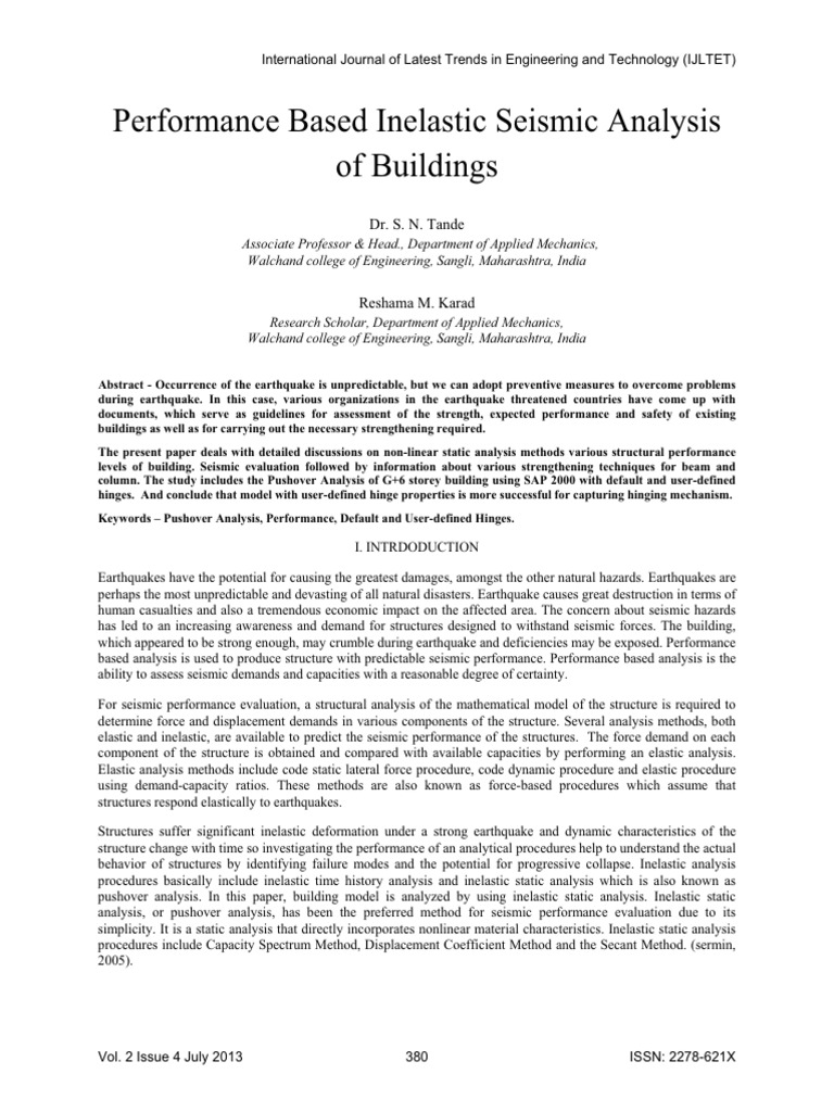 Performance Based Inelastic Seismic Analysis of Buildings | PDF | Civil Engineering | Applied ...