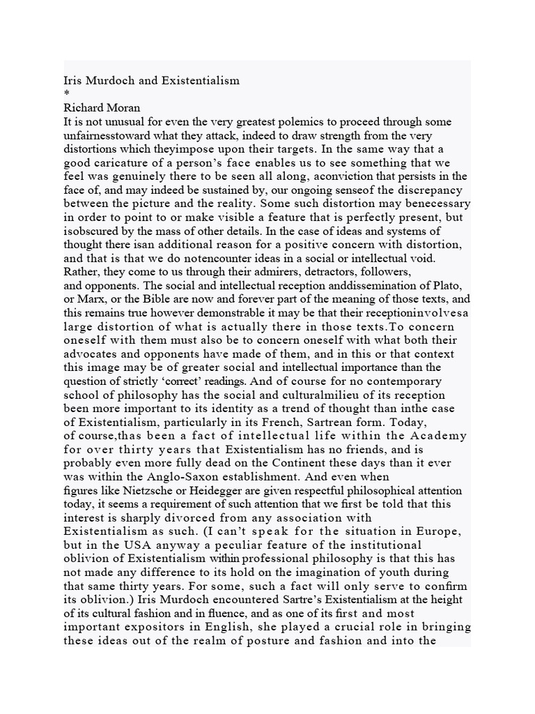 Iris Murdoch and Existentialism | Download Free PDF | Existentialism ...