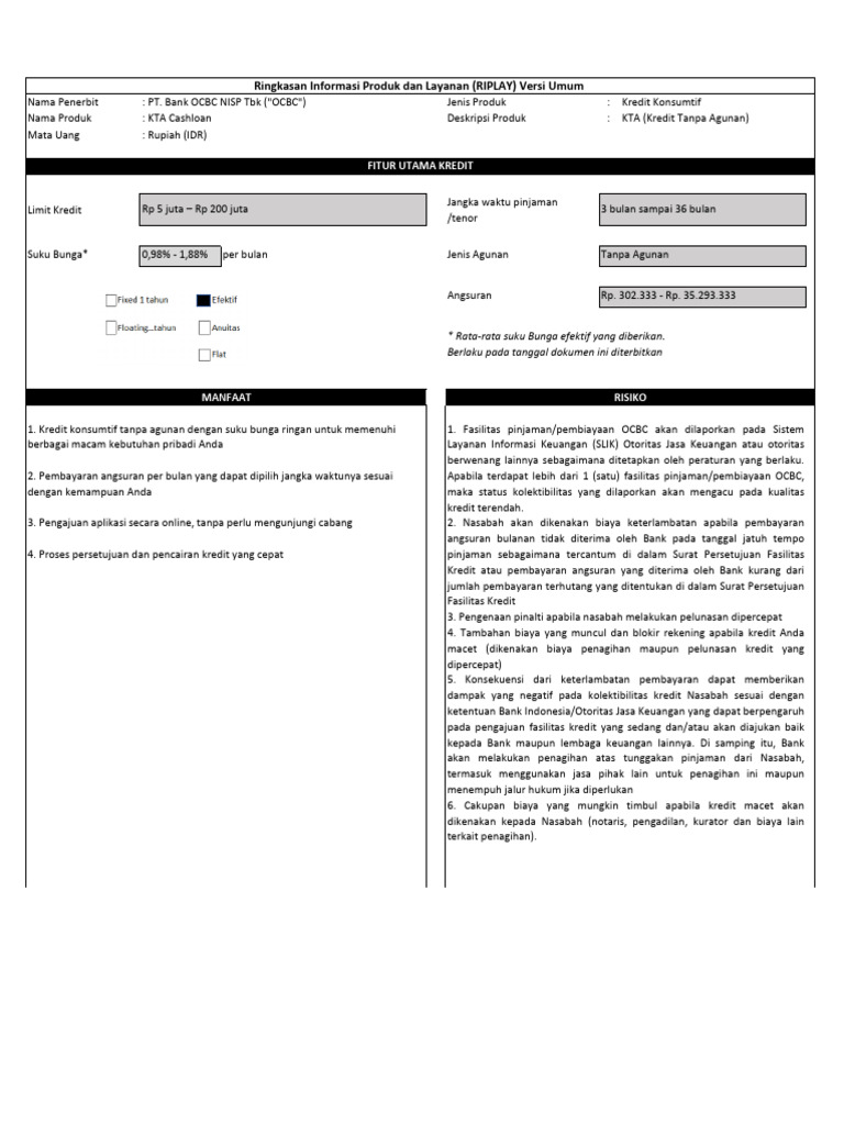 KTA Cashloan OCBC NISP: Info & Simulasi | PDF