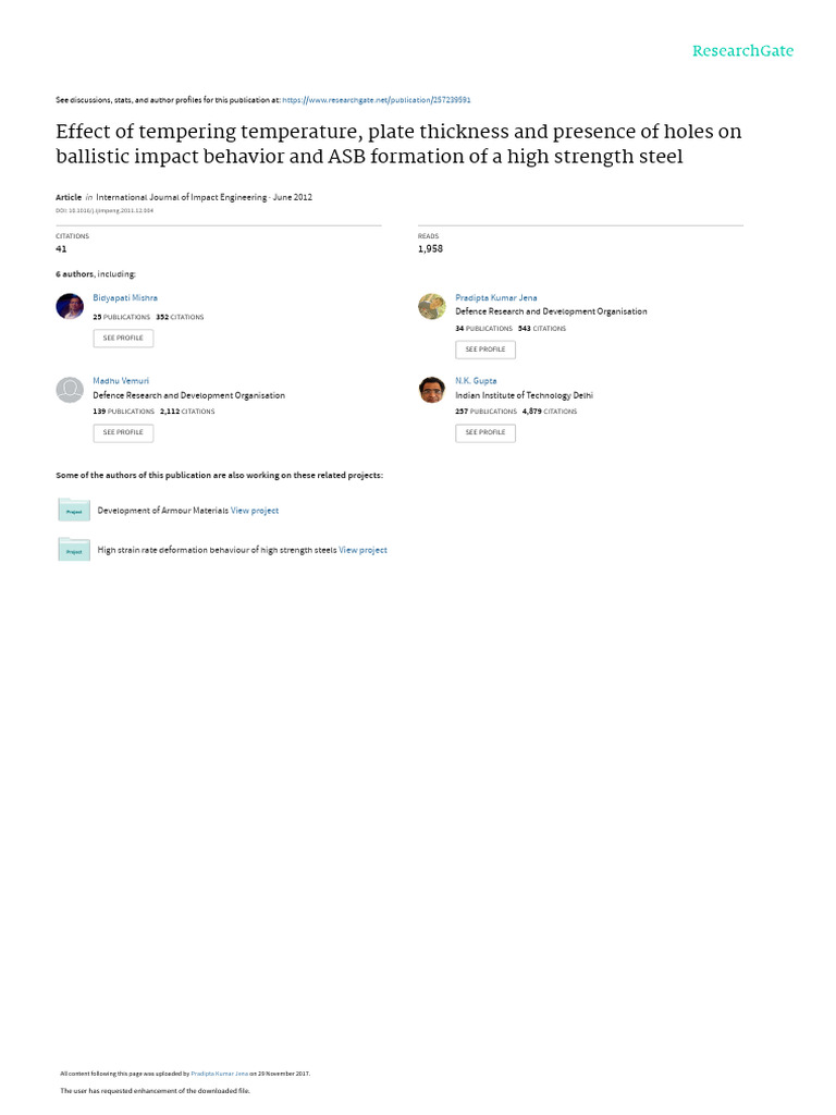 Effect of Tempering Temperature, Plate Thickness and Presence of Holes ...