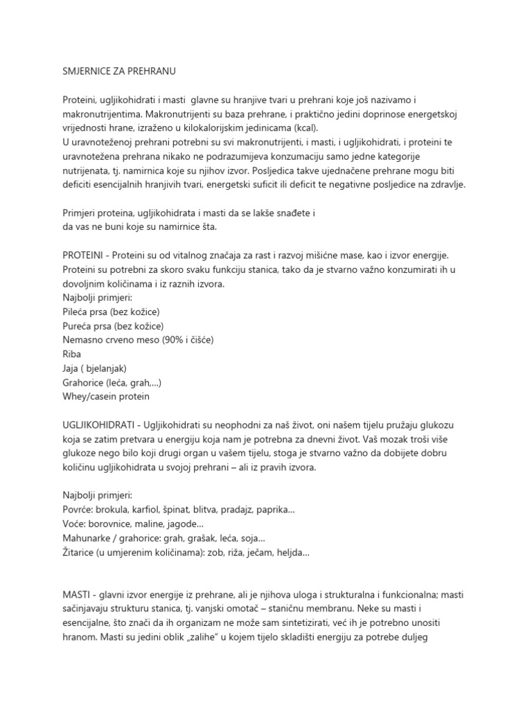 Smjernice Za Prehranu | PDF