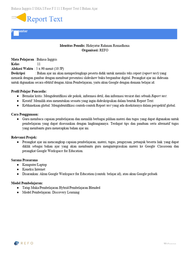 Modul Report Text 2023 | PDF