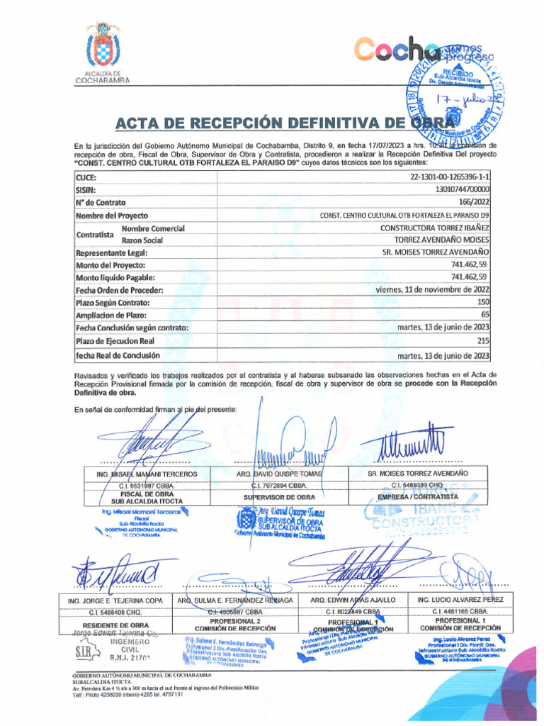 Acta de Recepcion Definitiva | PDF