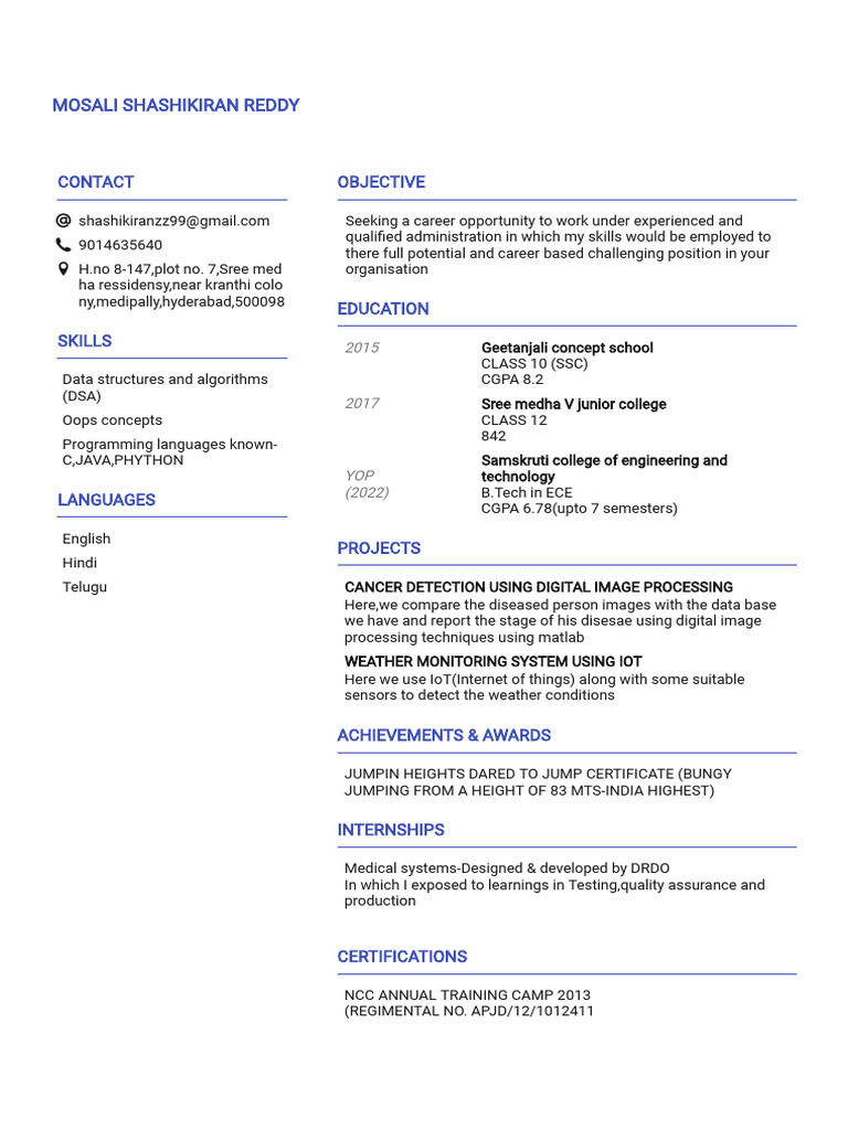 Shashi Resume | PDF | Internet Of Things | Computer Science