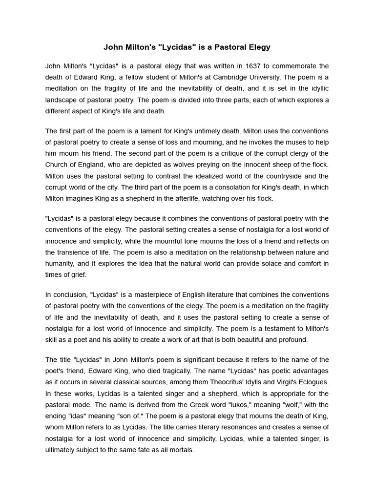 John Milton's - Lycidas | PDF | Poetry