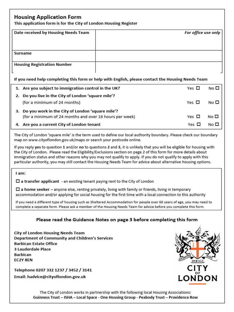 City of London Housing Application Form | PDF | Birth Certificate ...