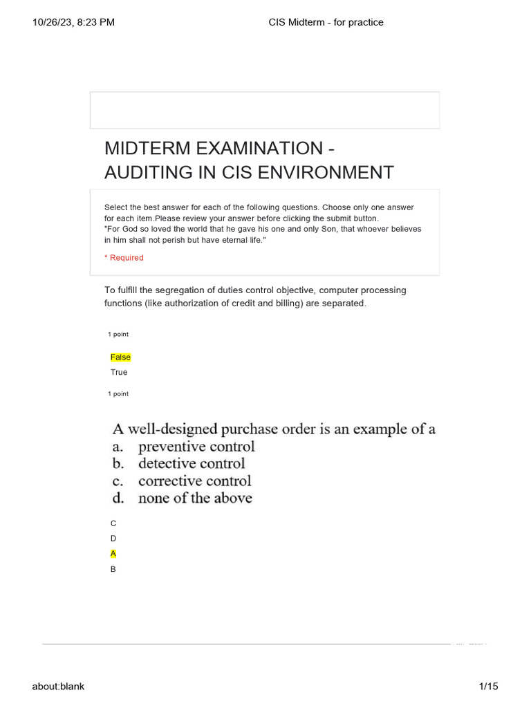 CIS Midterm For Practice | PDF | Accounting | Business