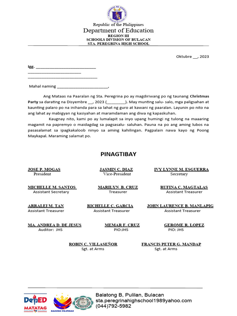 Solicitation Letter For Sphs Christmas Party | PDF