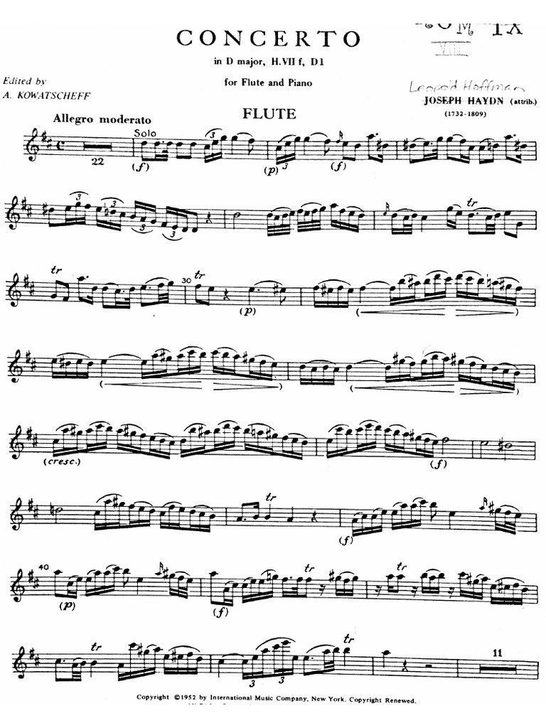 Haydn (Hoffman-Hofman) Concerto Flute Part | PDF