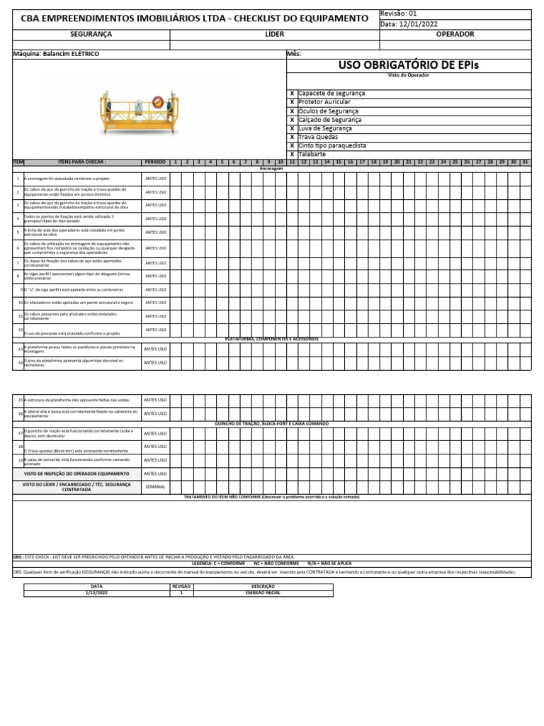 (Modelo) Check List de Inspeção de Equipamentos Críticos | PDF ...