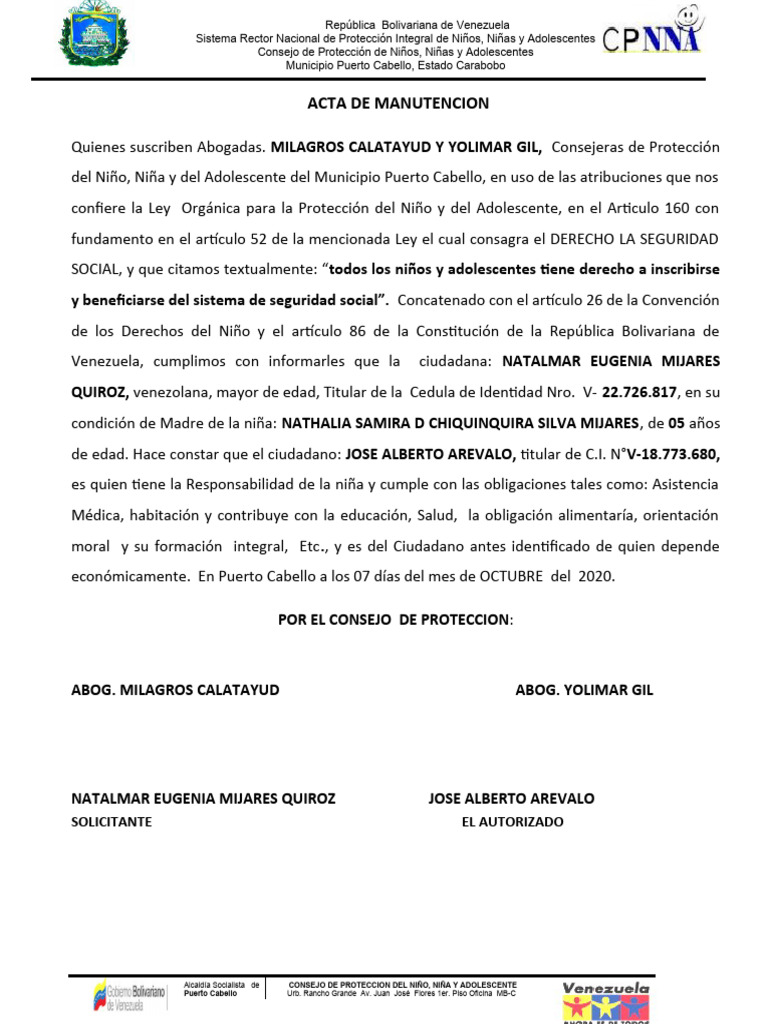 MANUTENCION | PDF | Venezuela | Derechos de los niños