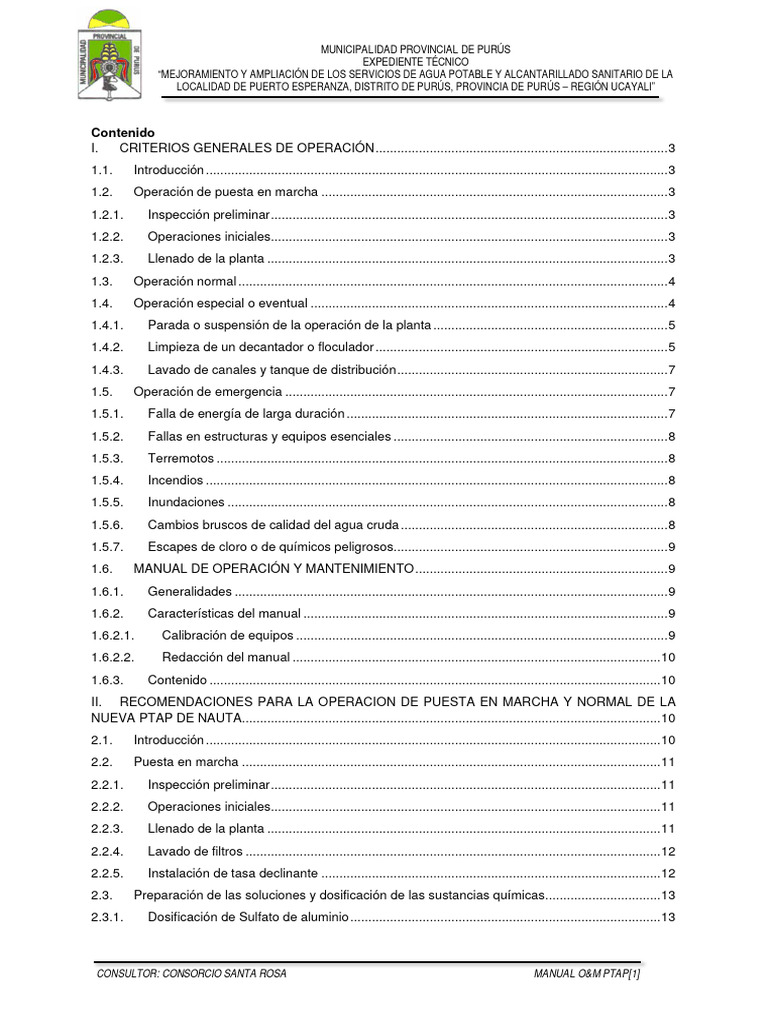Mejoras Agua y Alcantarillado Purús | PDF | Agua | Agua potable