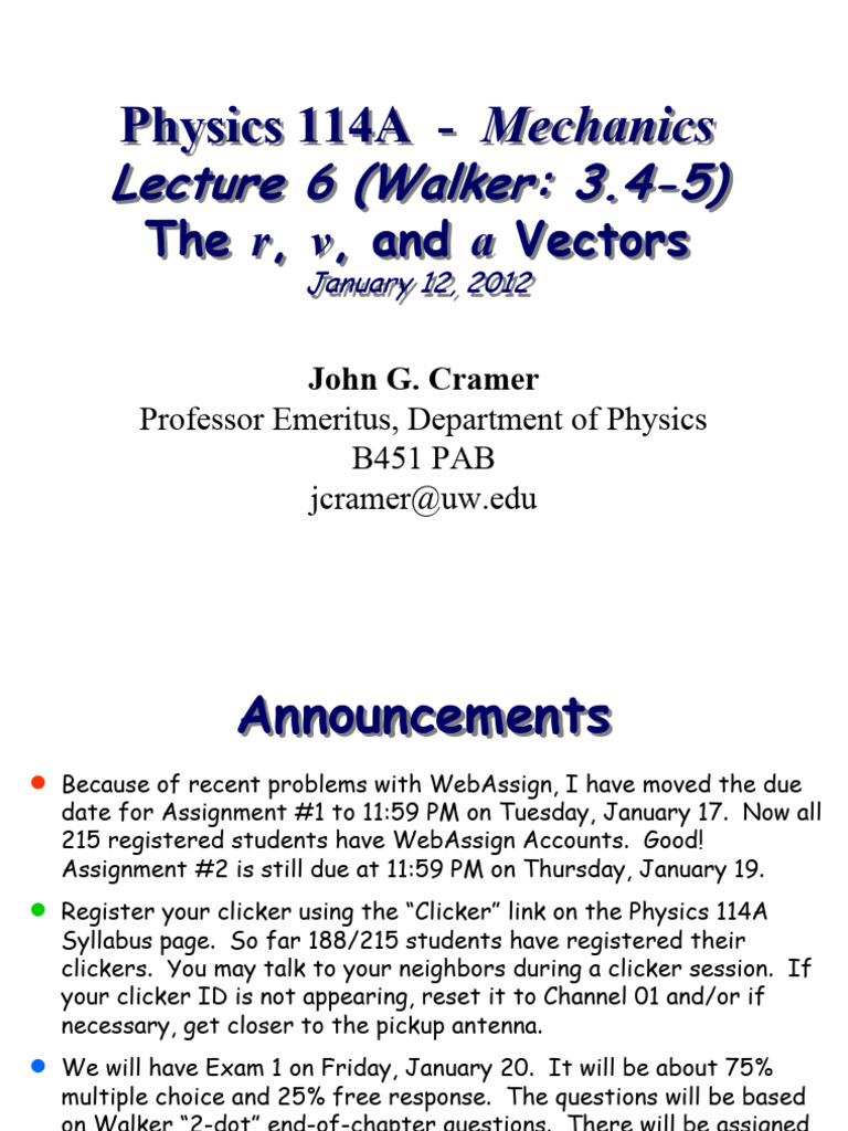 Physics114A L06 | PDF | Acceleration | Euclidean Vector