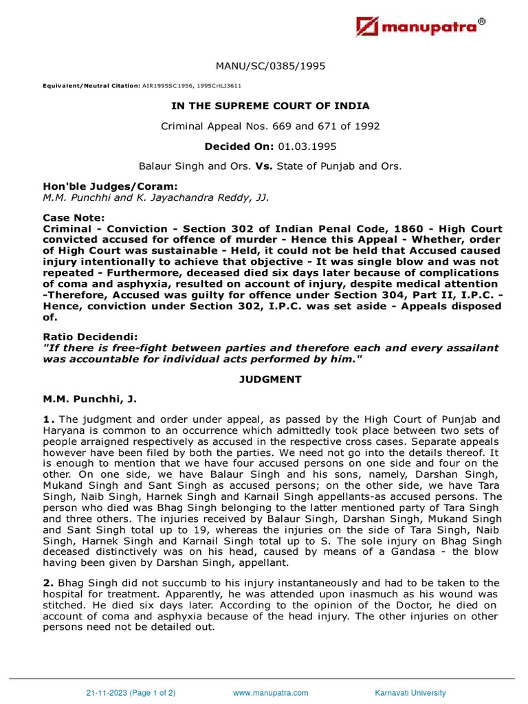 Balaur Singh and Ors Vs State of Punjab and Ors 011031s950126COM11919 ...
