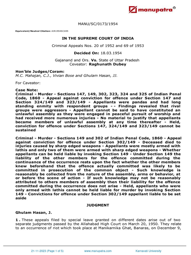 Gajanand and Ors Vs State of Uttar Pradesh 1803195S540173COM870718 | PDF | Acquittal | Prosecutor
