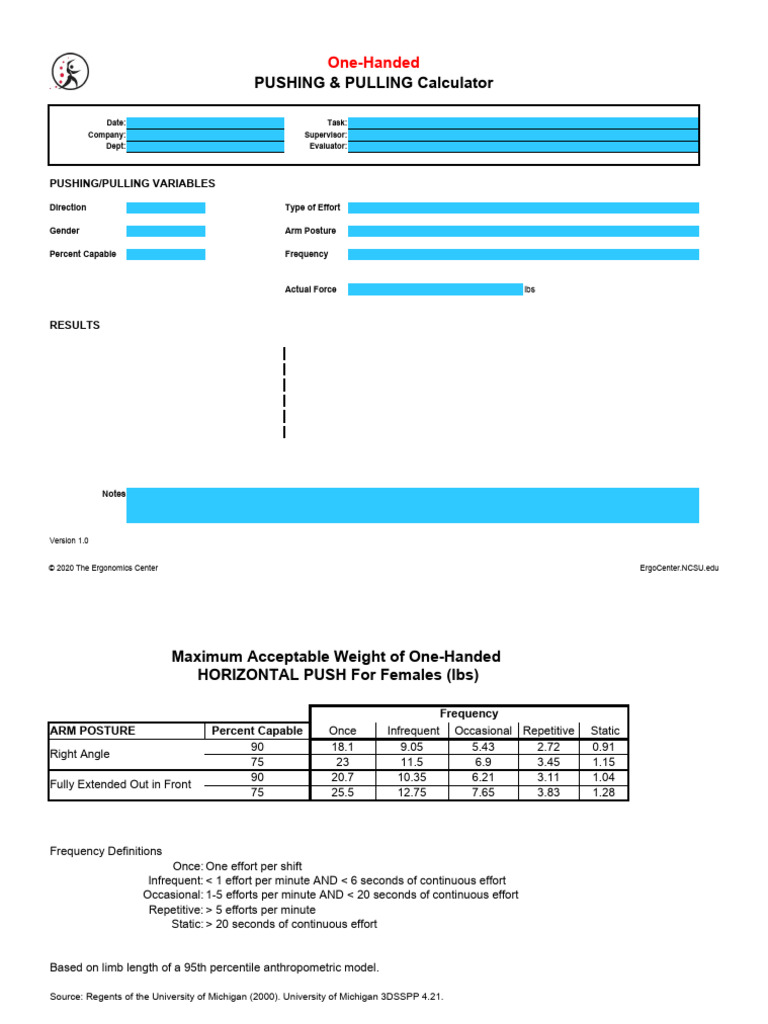 ECNC One Handed Push Pull Calculator 2020 | PDF | Percentile | Human ...
