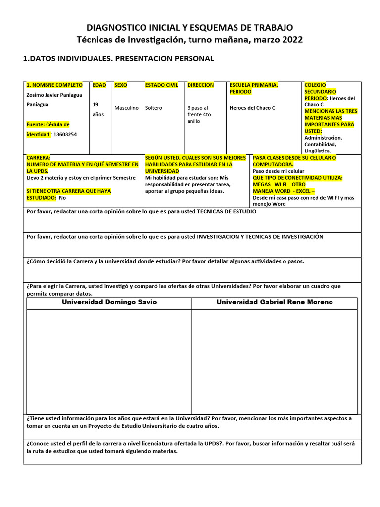 1.1. Esquema Tarea Individual 1 Diagnostico Inicial | PDF