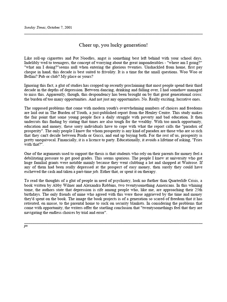 Cheer Up, You Lucky Generation! | PDF