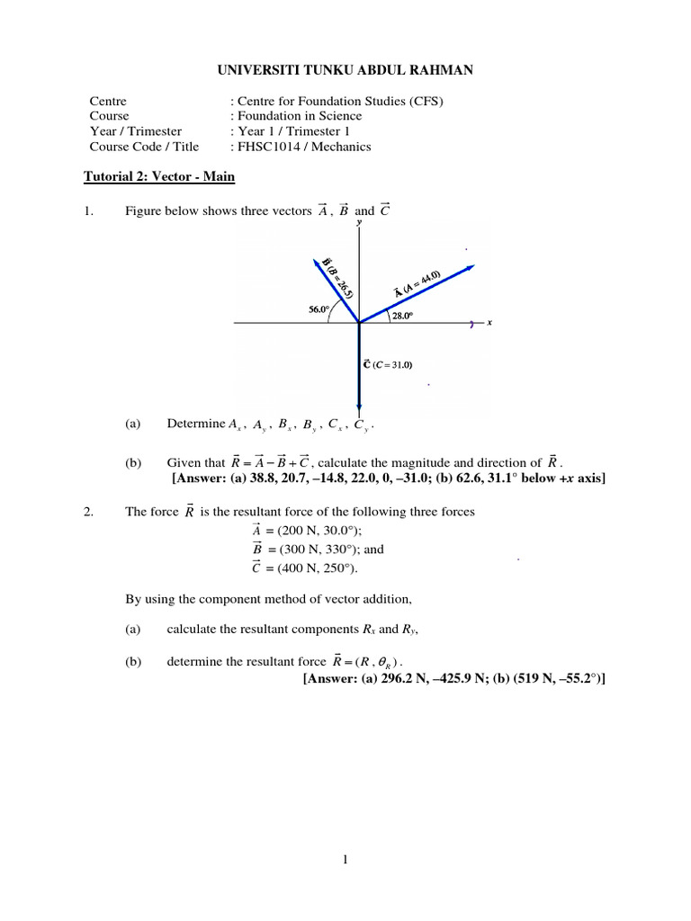 Tutorial 2 Pdf Euclidean Vector Cartesian Coordinate System