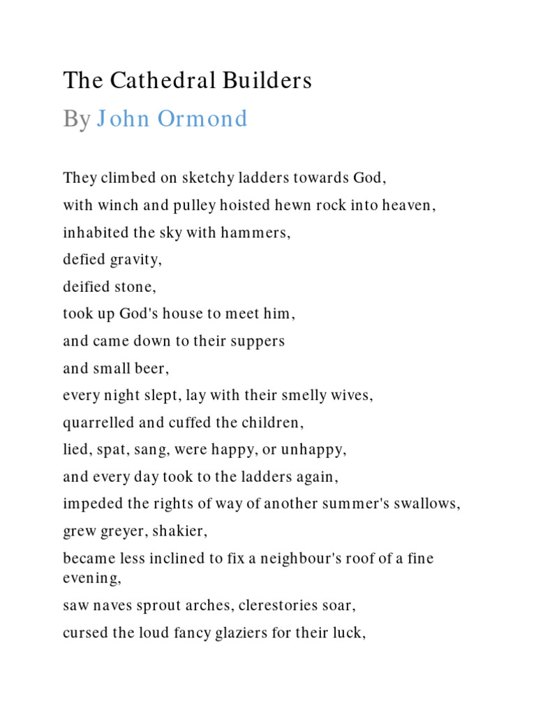 The Cathedral Builders by John Ormond | PDF