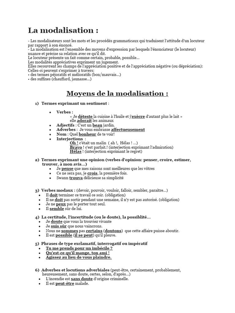 La Modalisation | PDF | Verbe | Adverbe