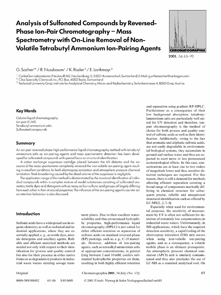 Sulfonated Compounds by RP (IP) LC-MS | PDF | High Performance Liquid Chromatography | Liquid ...