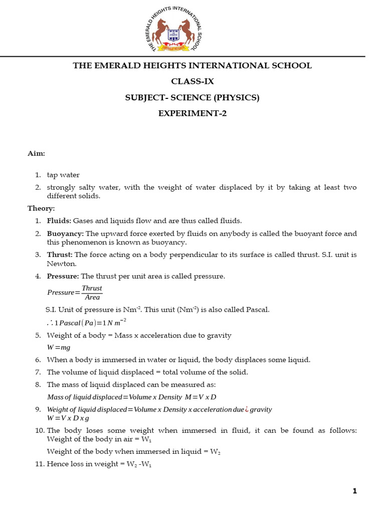 Class-IX-Practical-2-Loss in Weight | PDF | Buoyancy | Pressure