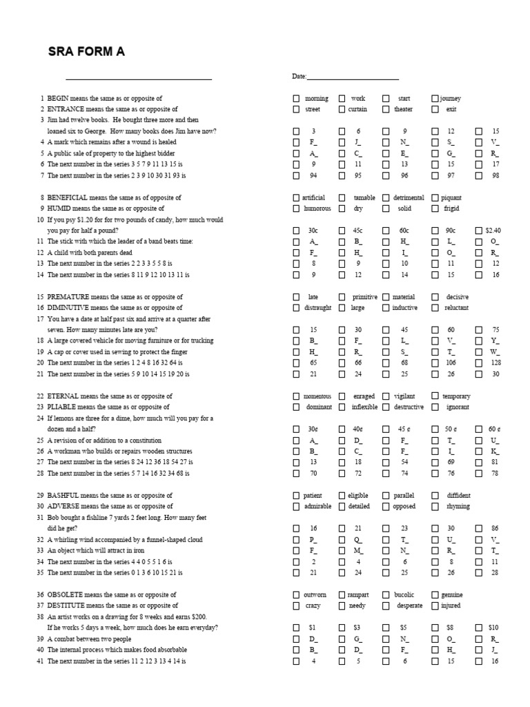 Sra Test Questionnaire | PDF
