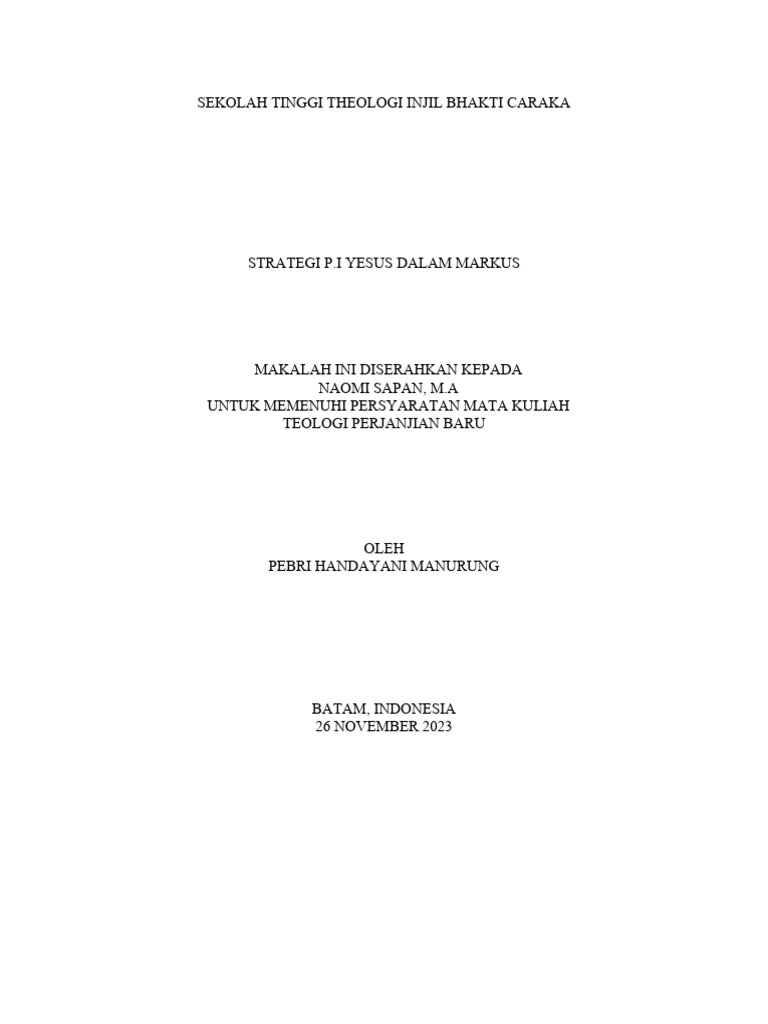 Strategi Penginjilan Yesus di Markus | PDF