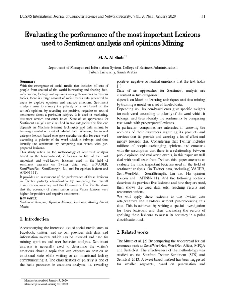 Sentiment Assessing The Most Important Lexicons Pdf Computing Cognitive Science