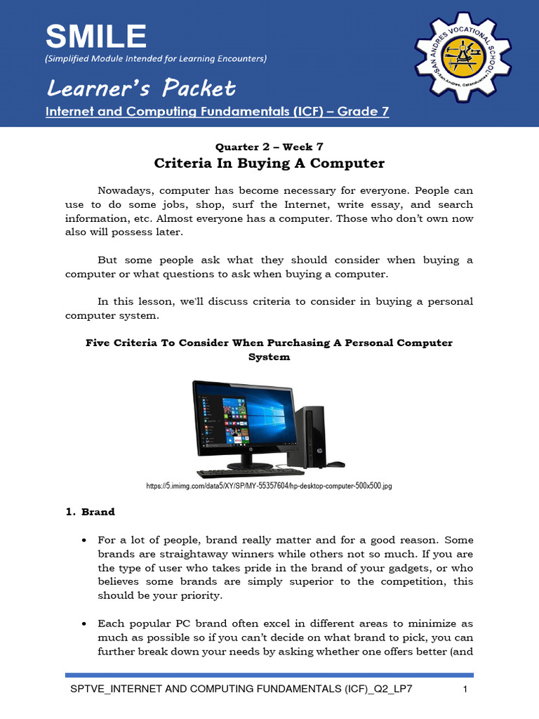 Sptve - Icf - 7 Q2 LP7 | PDF | Random Access Memory | Personal Computers