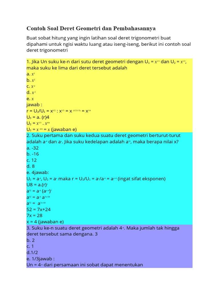 Contoh Soal Deret Geometri dan Jawaban | PDF | Metode & Bahan Ajar ...