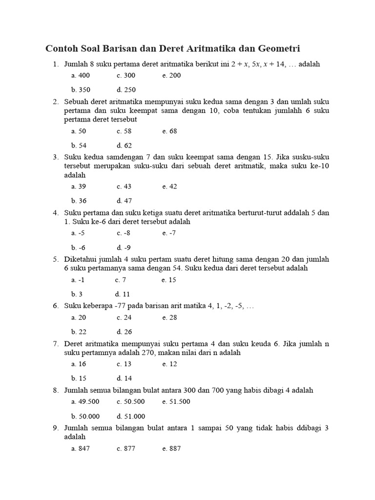 Contoh Soal Barisan Dan Deret Aritmatika Dan Geometri | PDF | Metode & Bahan Ajar
