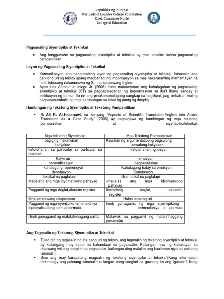 Pagsasaling Siyentipiko at Teknikal | PDF