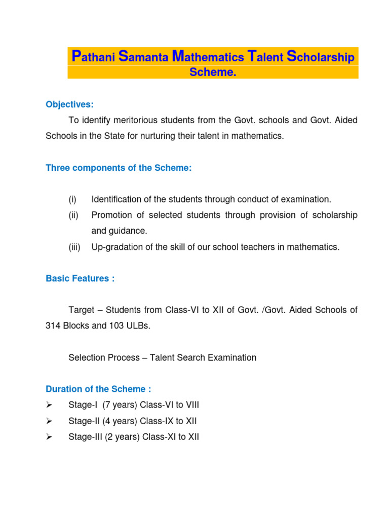 Mathematics Scholarship Scheme | PDF
