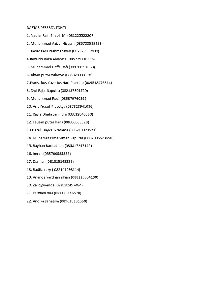 Daftar Nama Peserta Tonti Penerbangan AAG | PDF