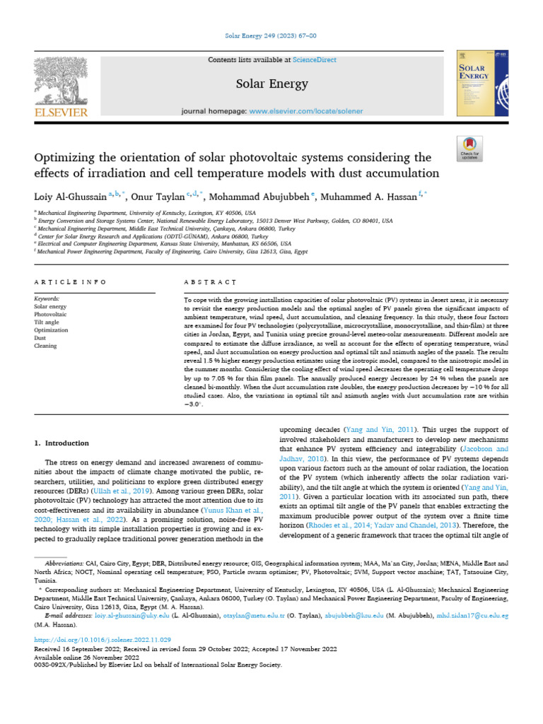 Optimizing The Orientation of Solar PV Systems Considering Effects of ... Optimizing The Orientation of Solar PV Systems Considering Effects of ...