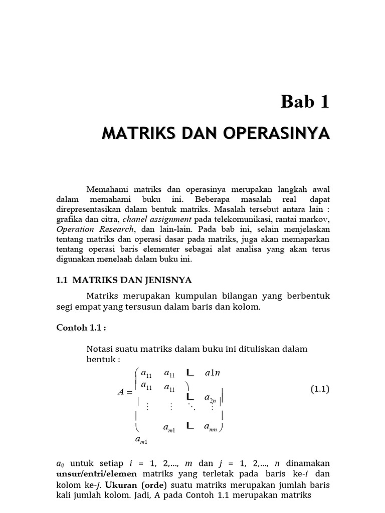 Jenis dan Operasi Matriks Dasar | PDF