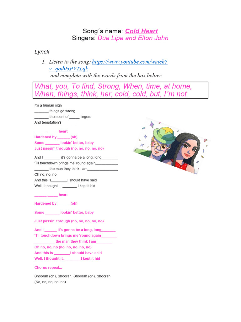 Cold Heart: Lyrics and Worksheet | PDF | Language Arts & Discipline ...